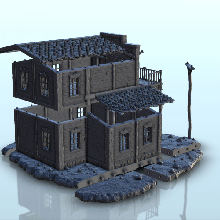 3D Printable Old house with flag and wooden stairs (22) - Six Gun Sound ...