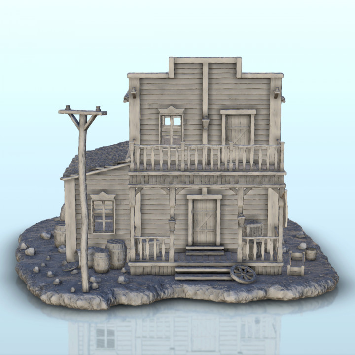 3D Printable Old house with flag and wooden stairs (22) - Six Gun Sound ...