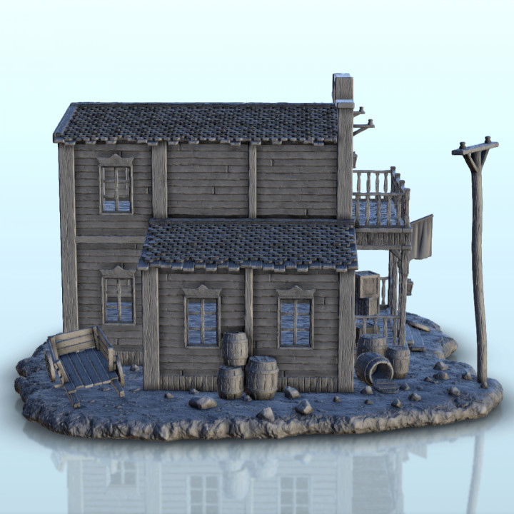 3D Printable Old house with flag and wooden stairs (22) - Six Gun Sound ...