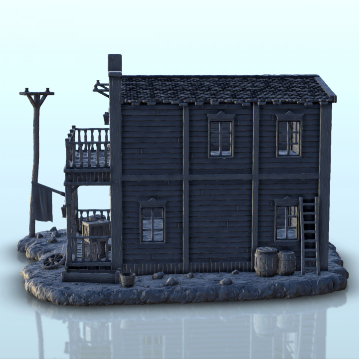 3D Printable Old house with flag and wooden stairs (22) - Six Gun Sound ...