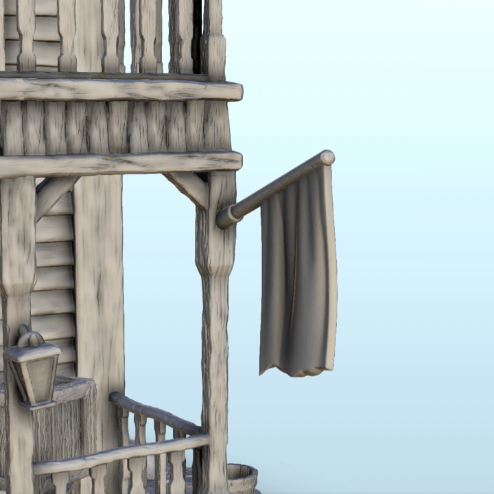 3D Printable Old house with flag and wooden stairs (22) - Six Gun Sound ...