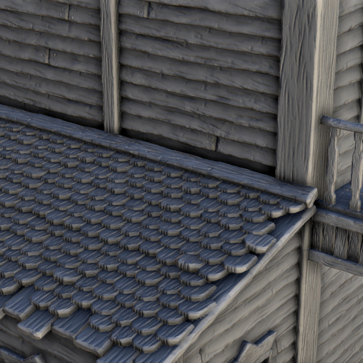 3D Printable Old house with flag and wooden stairs (22) - Six Gun Sound ...