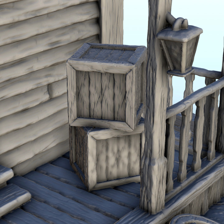 3D Printable Old house with flag and wooden stairs (22) - Six Gun Sound ...