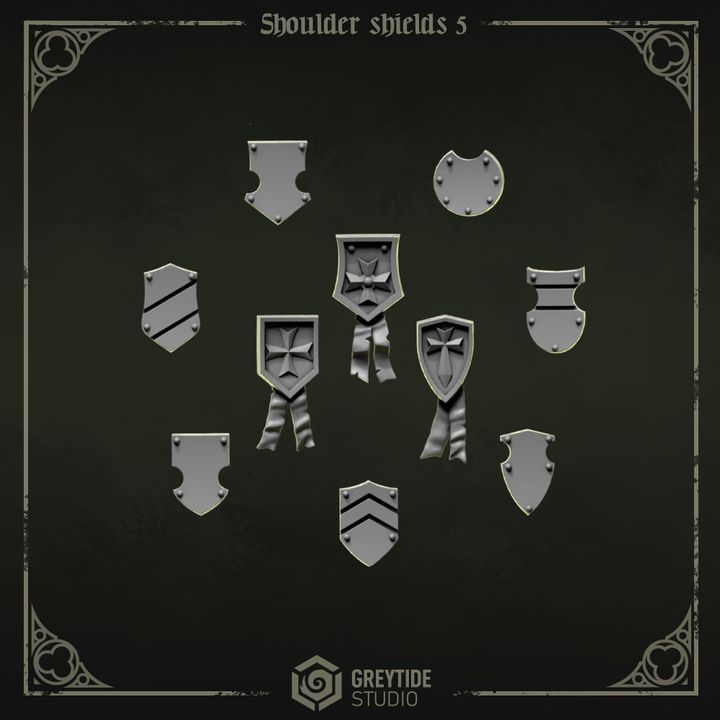 3D Printable Shoulder shields 5 decoration EP by GreyTide Studio