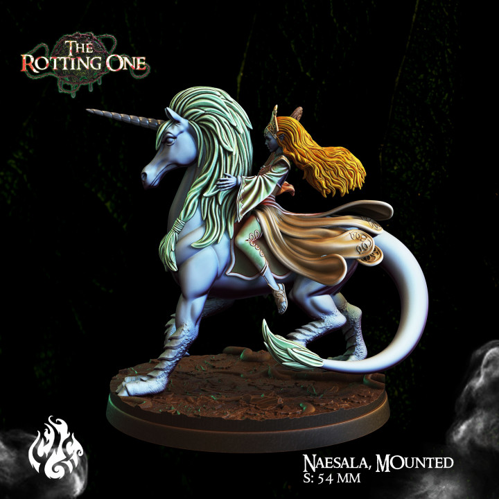 3D Printable Naesala, Elf Sorceress mounted by Crippled God Foundry