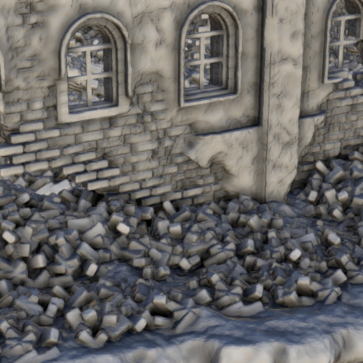 3D Printable Ruined building with central tower 5 - Modern WW2 Western ...