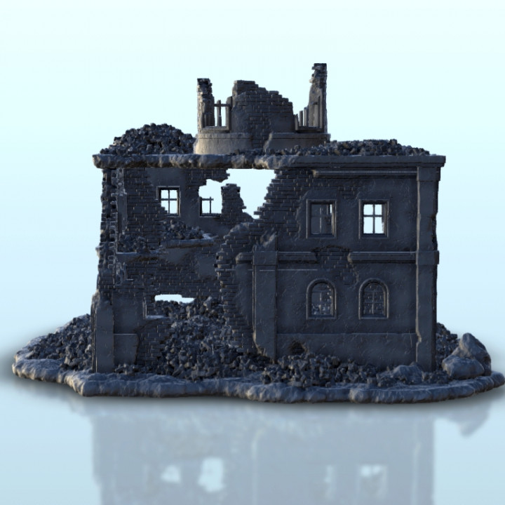 3D Printable Ruined building with central tower 5 - Modern WW2 Western ...