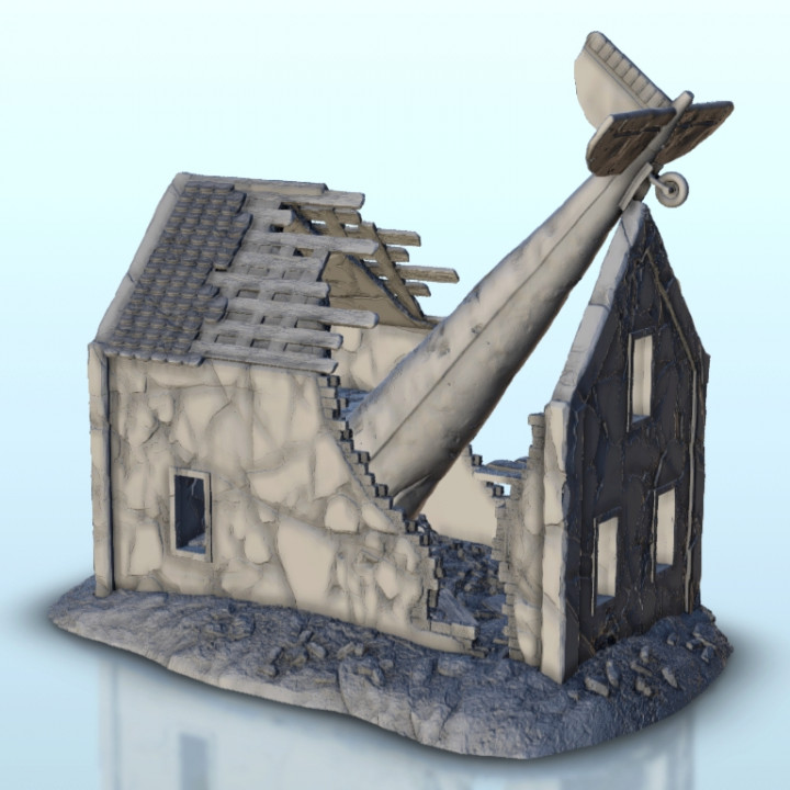3D Printable Ruined house with plane carcass 17 - Modern WW2 Western ...