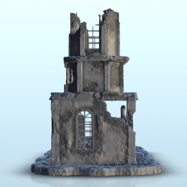 3D Printable Ruined building with tower 20 - Modern WW2 Western Eastern ...