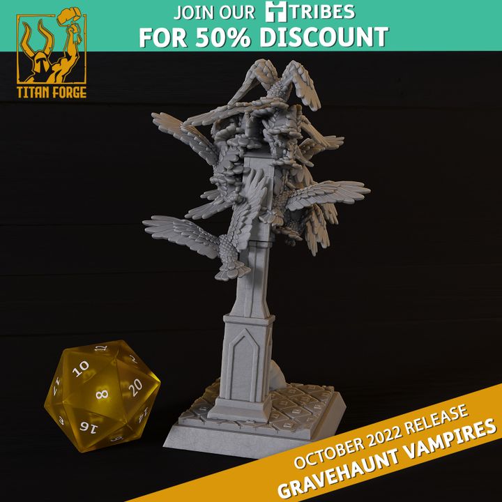 3D Printable Gravehaunt Vampires Crow Swarm by Titan Forge Miniatures