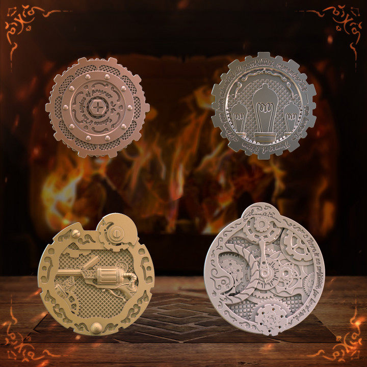 3D Printable Steampunk coin set by Unchained Games