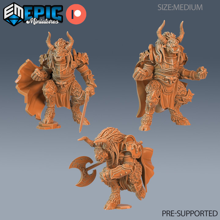 3D Printable Wooly Minotaur Paladin Set / Longhorn Humanoid / Bulky ...