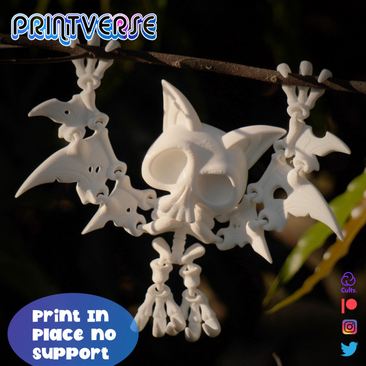 3D Printable Flexy Print In Place Skeletal Bat by Printverse