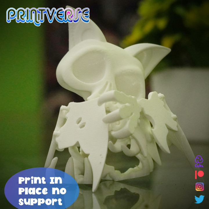 3D Printable Flexy Print In Place Skeletal Bat by Printverse