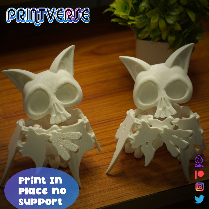 3D Printable Flexy Print In Place Skeletal Bat by Printverse