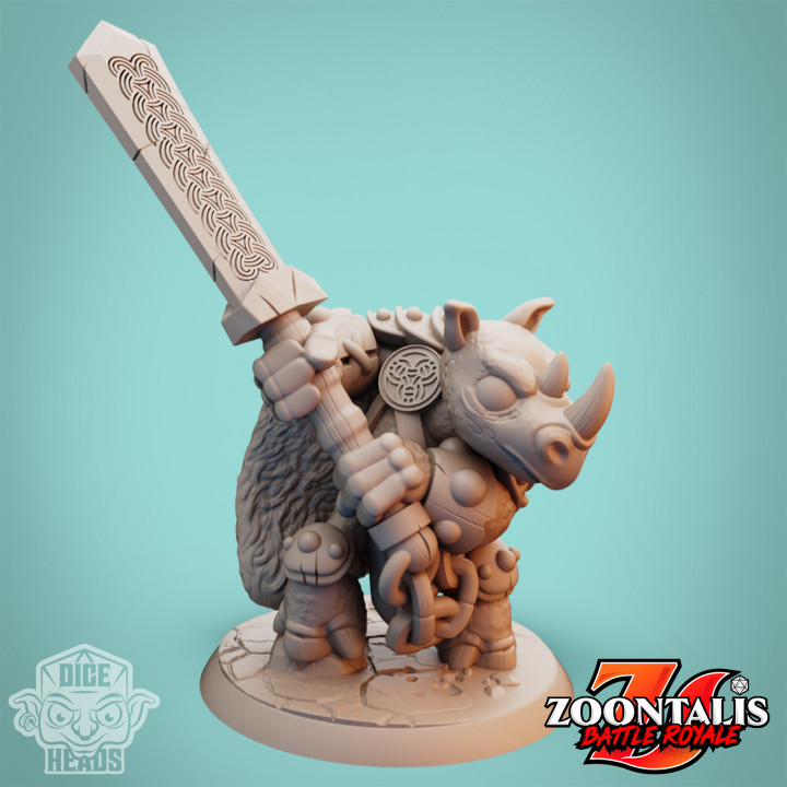 3D Printable Rhino Fighter (pre-supported included) by Dice Heads