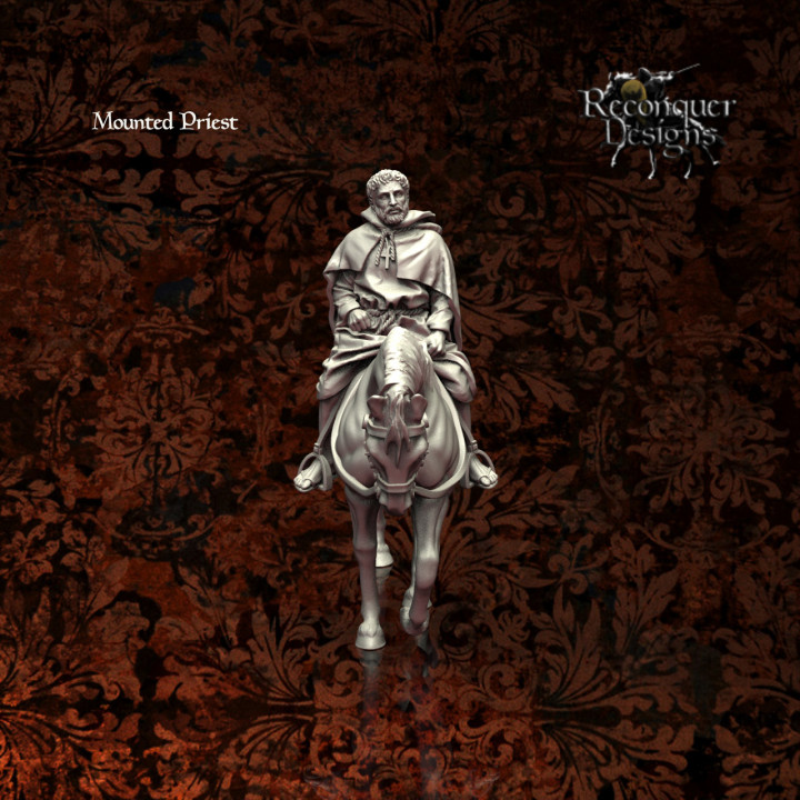 3D Printable 15mm version of the Mounted Priest by Reconquer Designs