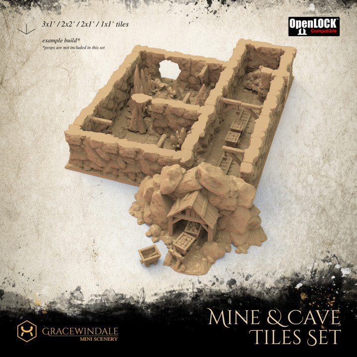3D Printable Mine & Cave Tiles Set by Gracewindale Mini Scenery