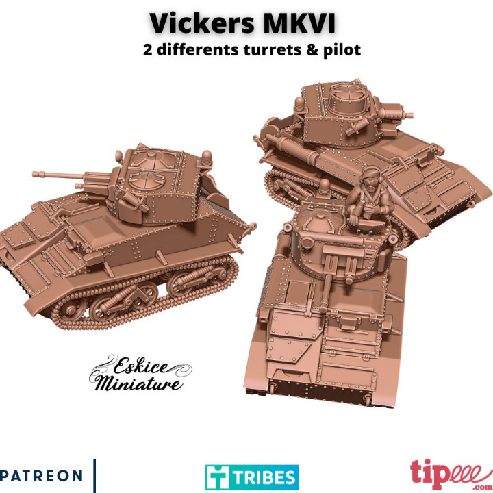 3D Printable Vickers MKVI tank B & C - 28mm by Eskice Miniature - Aron