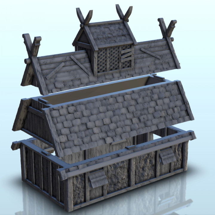 3D Printable Large Viking building with floor and large door (3 ...