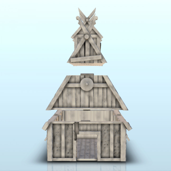 3D Printable Large Viking building with floor and large door (3 ...