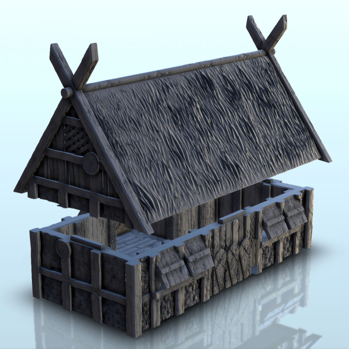 3D Printable Viking building with large thatched roof and roof window ...