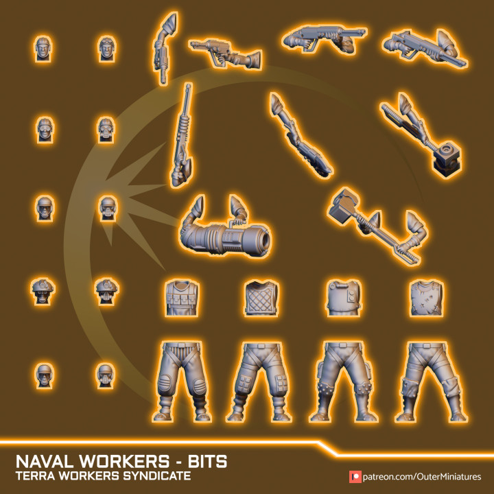 3D Printable NAVAL WORKERS - TERRA WORKERS SYNDICATE by Outer Miniatures