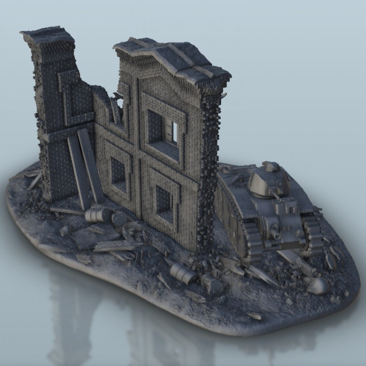 3D Printable Ruins with B1-bis tank wreckage 1 - Modern WW2 Western ...