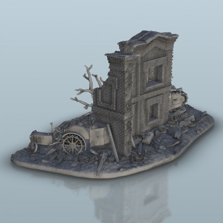 3D Printable Ruins with B1-bis tank wreckage 1 - Modern WW2 Western ...