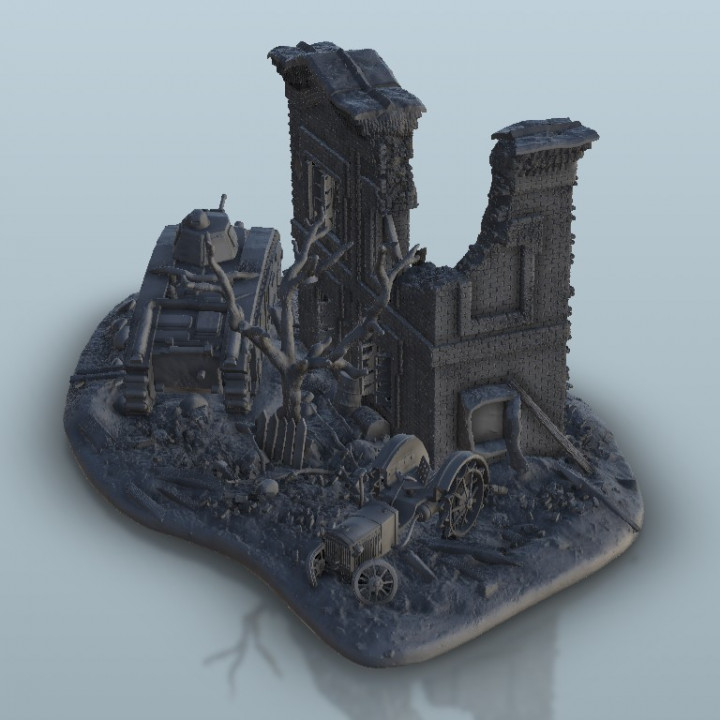 3D Printable Ruins with B1-bis tank wreckage 1 - Modern WW2 Western ...