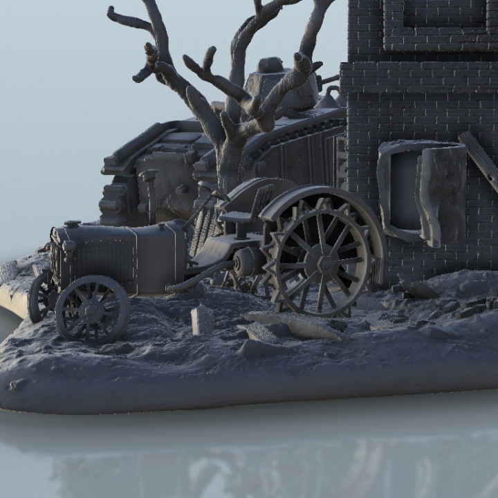 3D Printable Ruins with B1-bis tank wreckage 1 - Modern WW2 Western ...