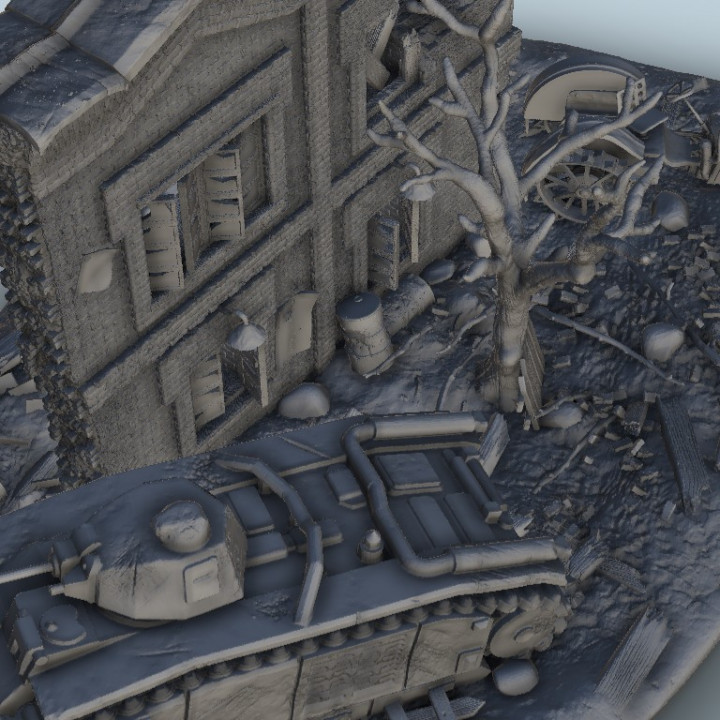 3D Printable Ruins with B1-bis tank wreckage 1 - Modern WW2 Western ...
