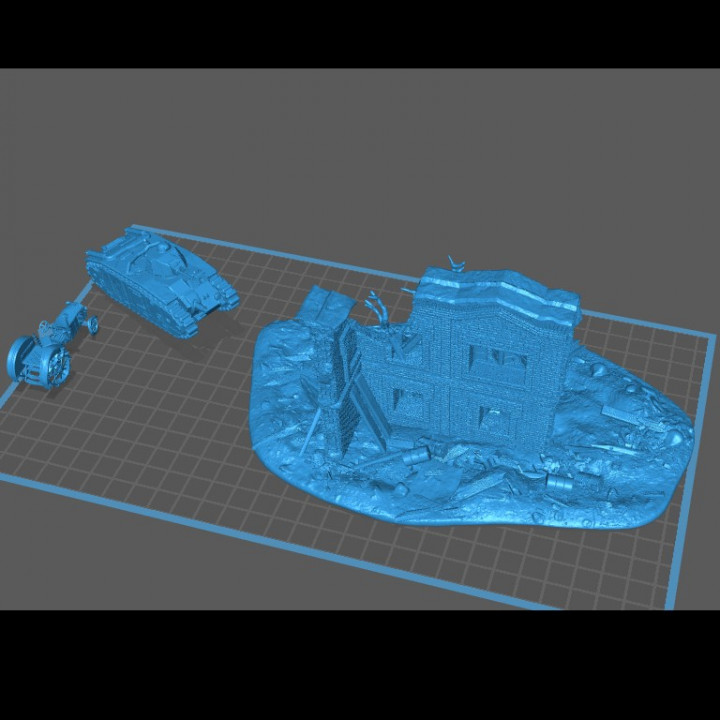 3D Printable Ruins with B1-bis tank wreckage 1 - Modern WW2 Western ...