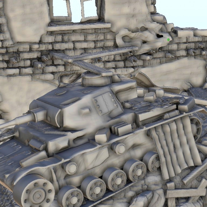3D Printable Ruin with Panzer III wreckage 8 - Modern WW2 Western ...