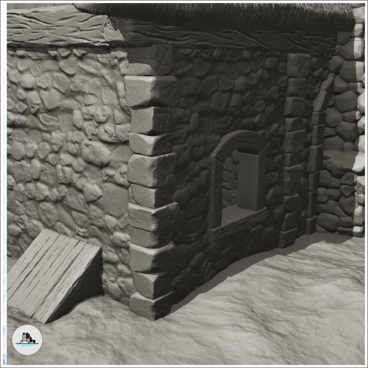 3D Printable Viking storage shed with thatched roof, canopy and ...