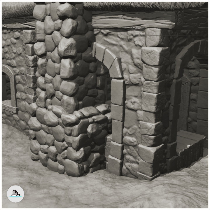 3D Printable Viking storage shed with thatched roof, canopy and ...