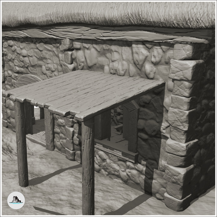 3D Printable Viking storage shed with thatched roof, canopy and ...