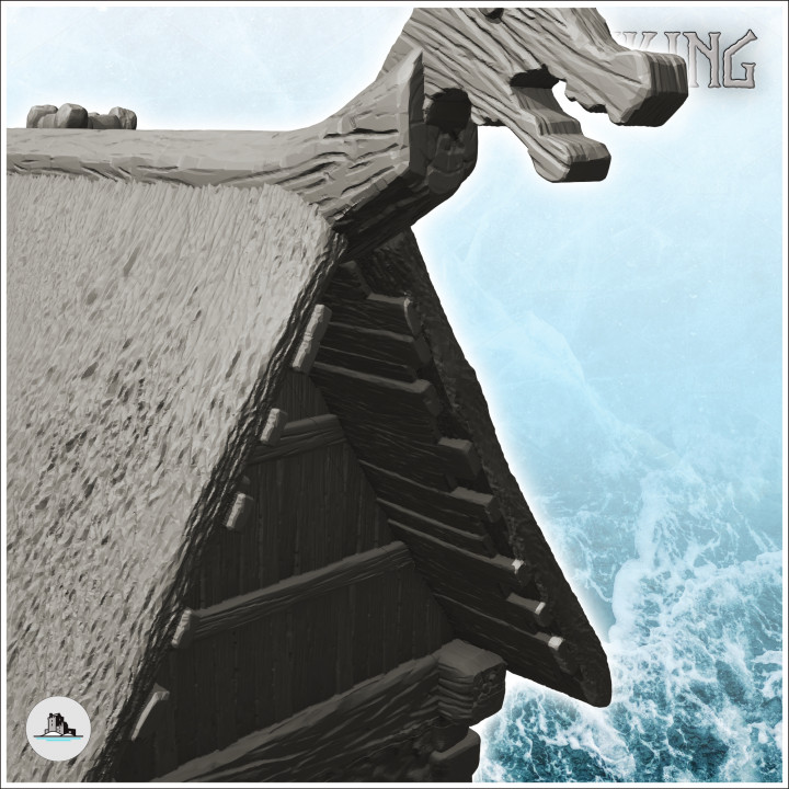 3D Printable Viking storage shed with thatched roof, canopy and ...