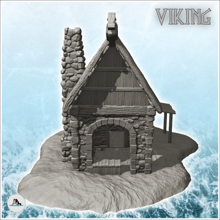 3D Printable Viking storage shed with thatched roof, canopy and ...