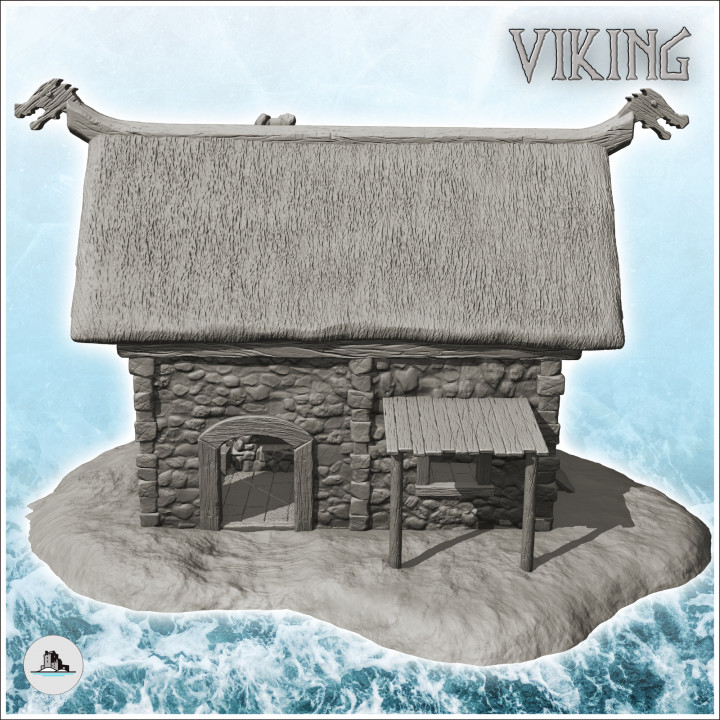 3D Printable Viking storage shed with thatched roof, canopy and ...