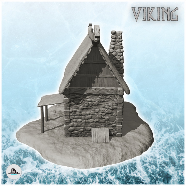 3D Printable Viking storage shed with thatched roof, canopy and ...