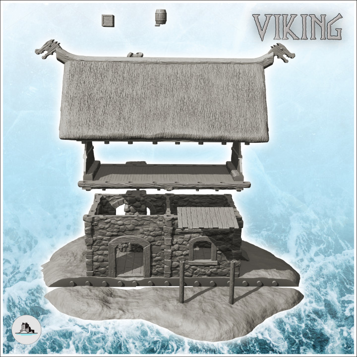 3D Printable Viking storage shed with thatched roof, canopy and ...