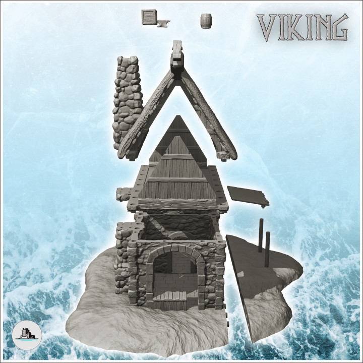 3D Printable Viking storage shed with thatched roof, canopy and ...