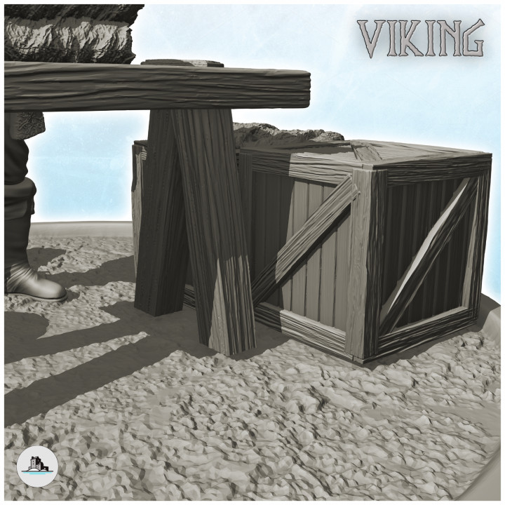 3D Printable Viking skin merchant with crates and wooden table (5 ...