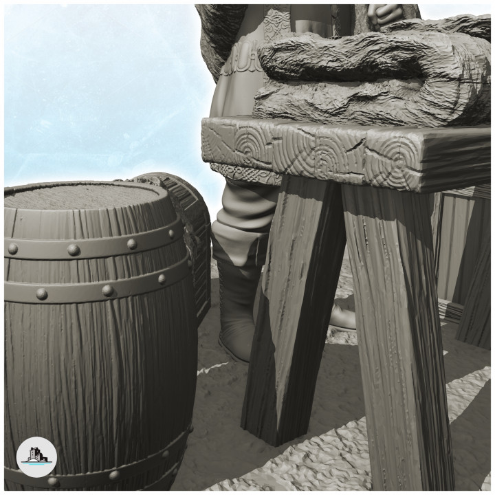 3D Printable Viking skin merchant with crates and wooden table (5 ...