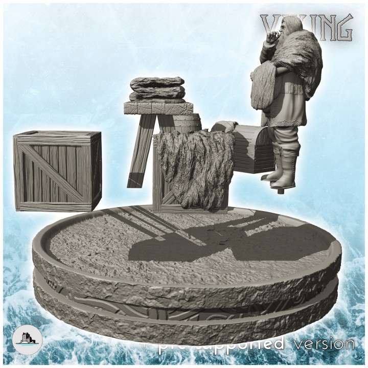 3D Printable Viking skin merchant with crates and wooden table (5 ...