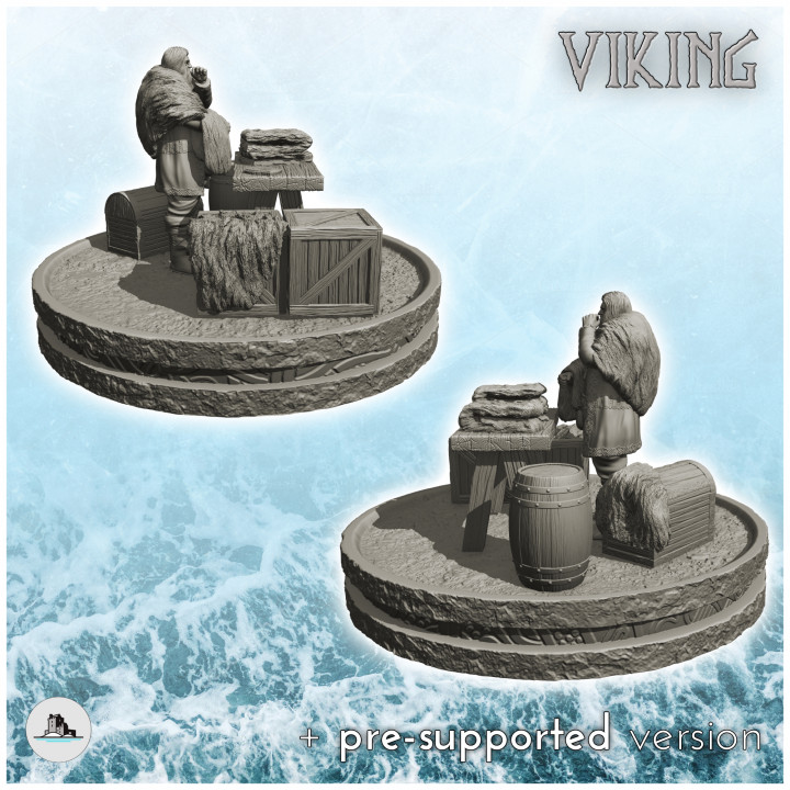 3D Printable Viking skin merchant with crates and wooden table (5 ...
