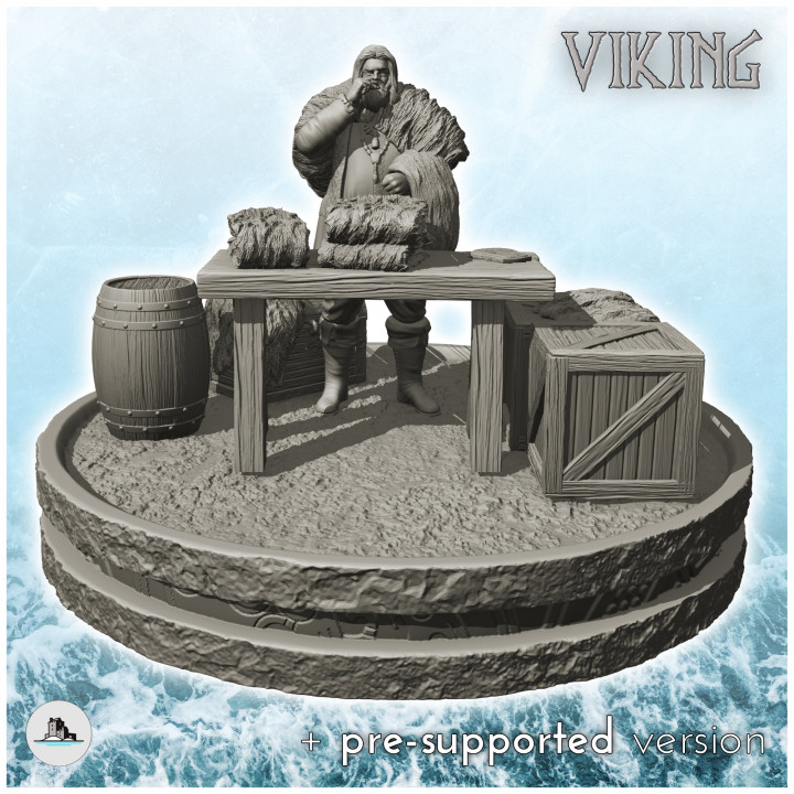 3D Printable Viking skin merchant with crates and wooden table (5 ...