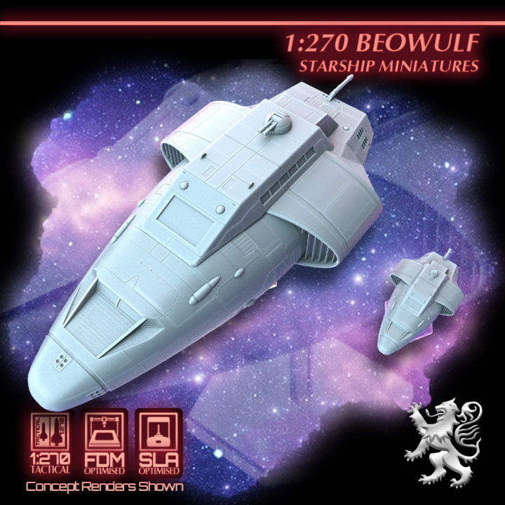 3D Printable 1:270 Beowulf Starship Miniatures by 2nd Dynasty