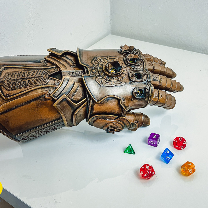 3D Printable The Infinity Gauntlet – Wearable DnD Dice Holder by 3Demon